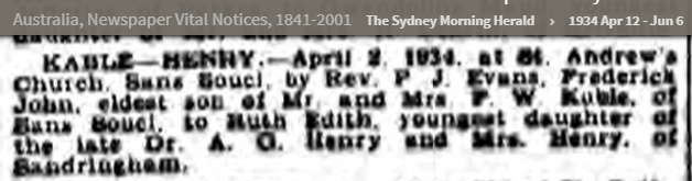 Frederick John Kable (1905 – 1992) – Henry Kable – Susannah Holmes